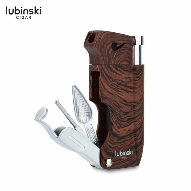 LUBINSKI Wood Pattern Pipe Lighter with Pipe Tool - Sydney Cigar House
